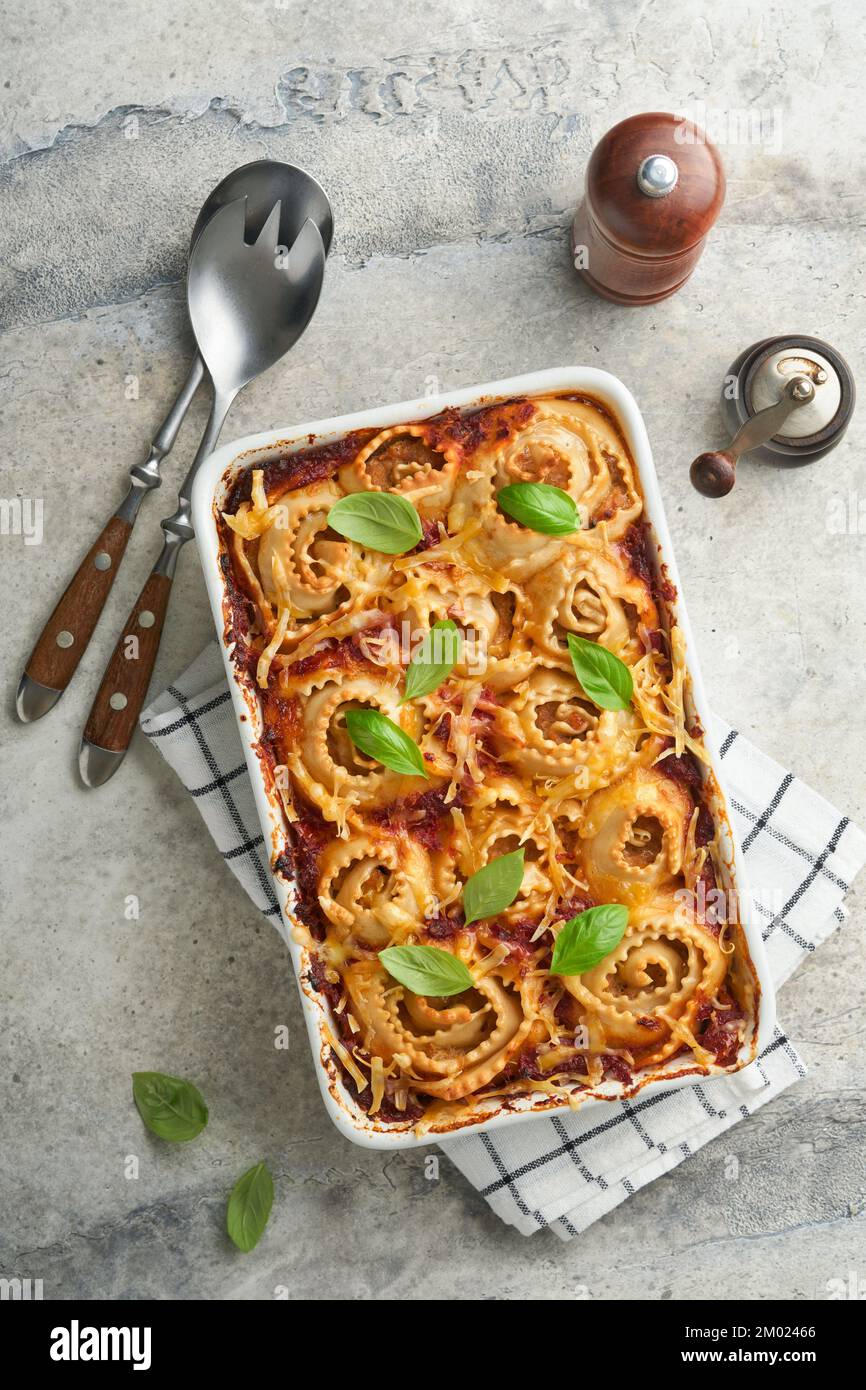 Lasagna. Homemade lasagna pasta rotolo bake with tomato sauce, cream ...