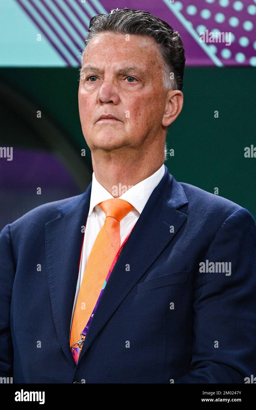 DOHA, QATAR - DECEMBER 3: Coach Louis van Gaal of the Netherlands prior ...