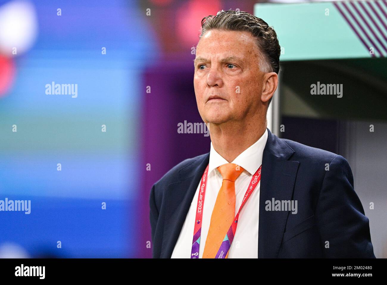 DOHA, QATAR - DECEMBER 3: Coach Louis van Gaal of the Netherlands prior ...