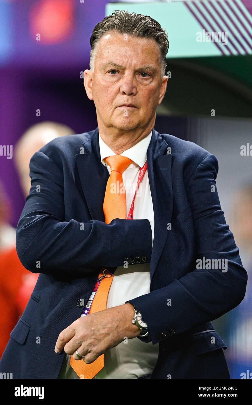DOHA, QATAR - DECEMBER 3: Coach Louis van Gaal of the Netherlands prior ...