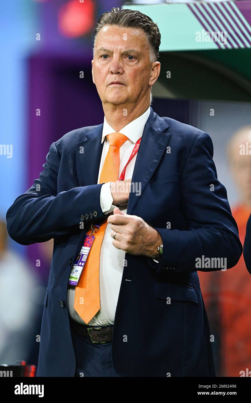 DOHA, QATAR - DECEMBER 3: Coach Louis van Gaal of the Netherlands prior ...