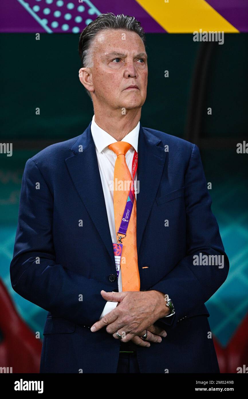 DOHA, QATAR - DECEMBER 3: Coach Louis van Gaal of the Netherlands prior ...