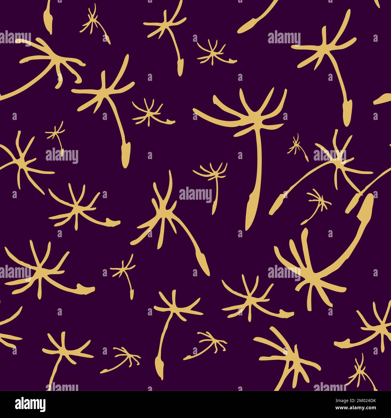 seamless abstract x pattern of gold silhouettes of dandelion seeds on a ...