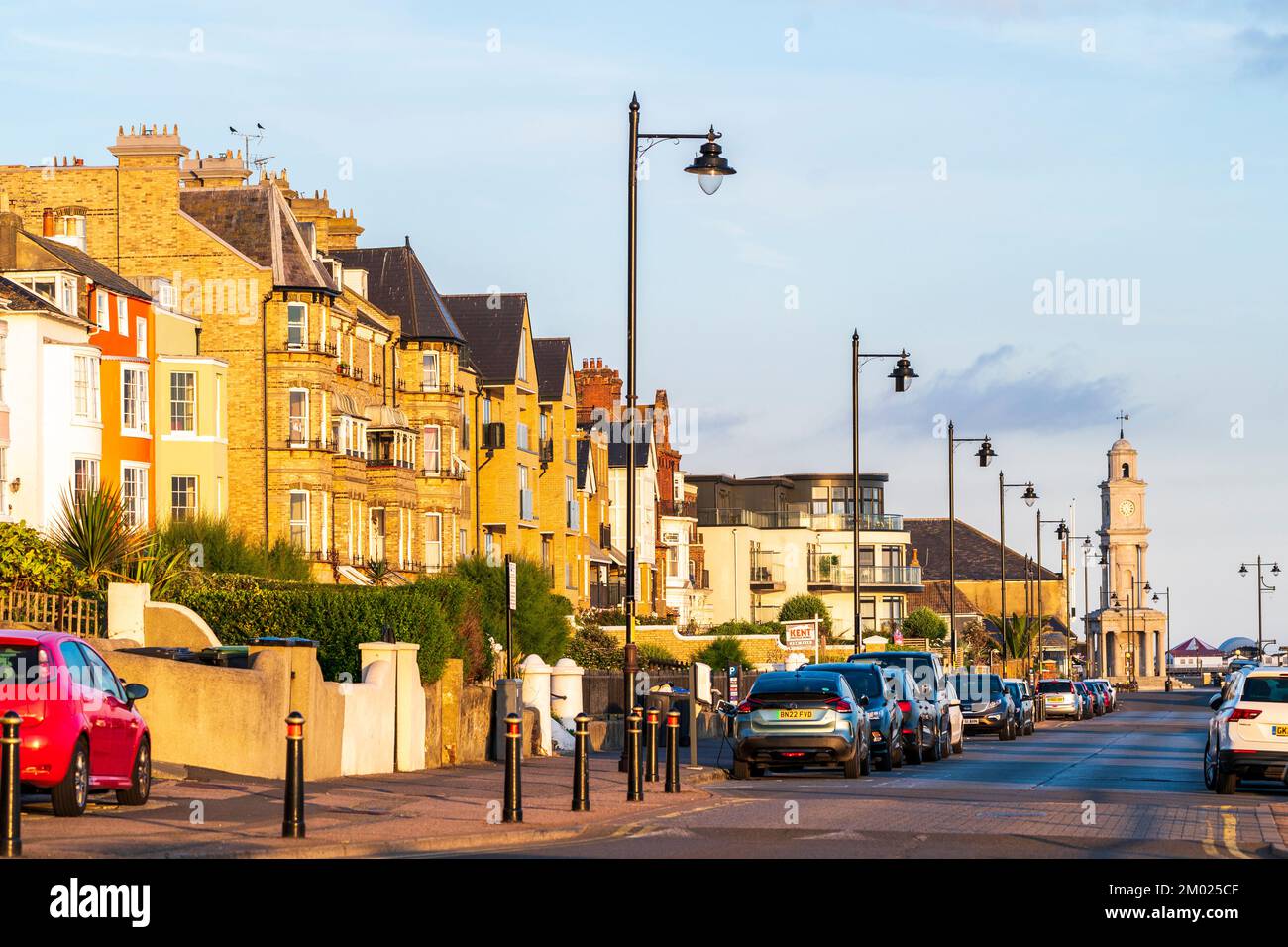 The deserted seafront Central Parade on a summer's morning at Herne Bay ...