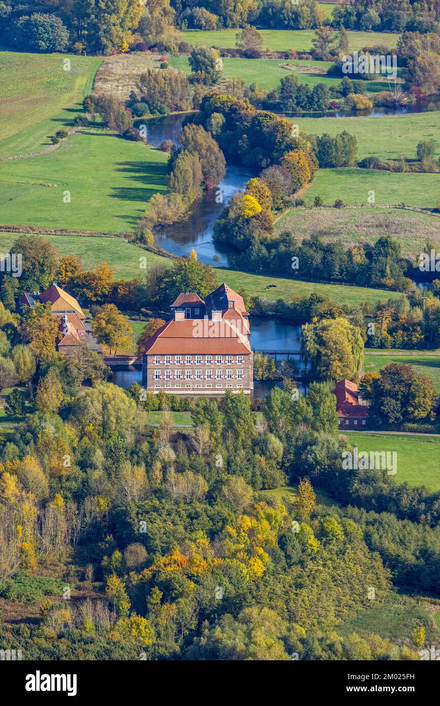 Aerial view, Oberwerries Castle, Lippe floodplain, Oberwerrieser Mersch ...