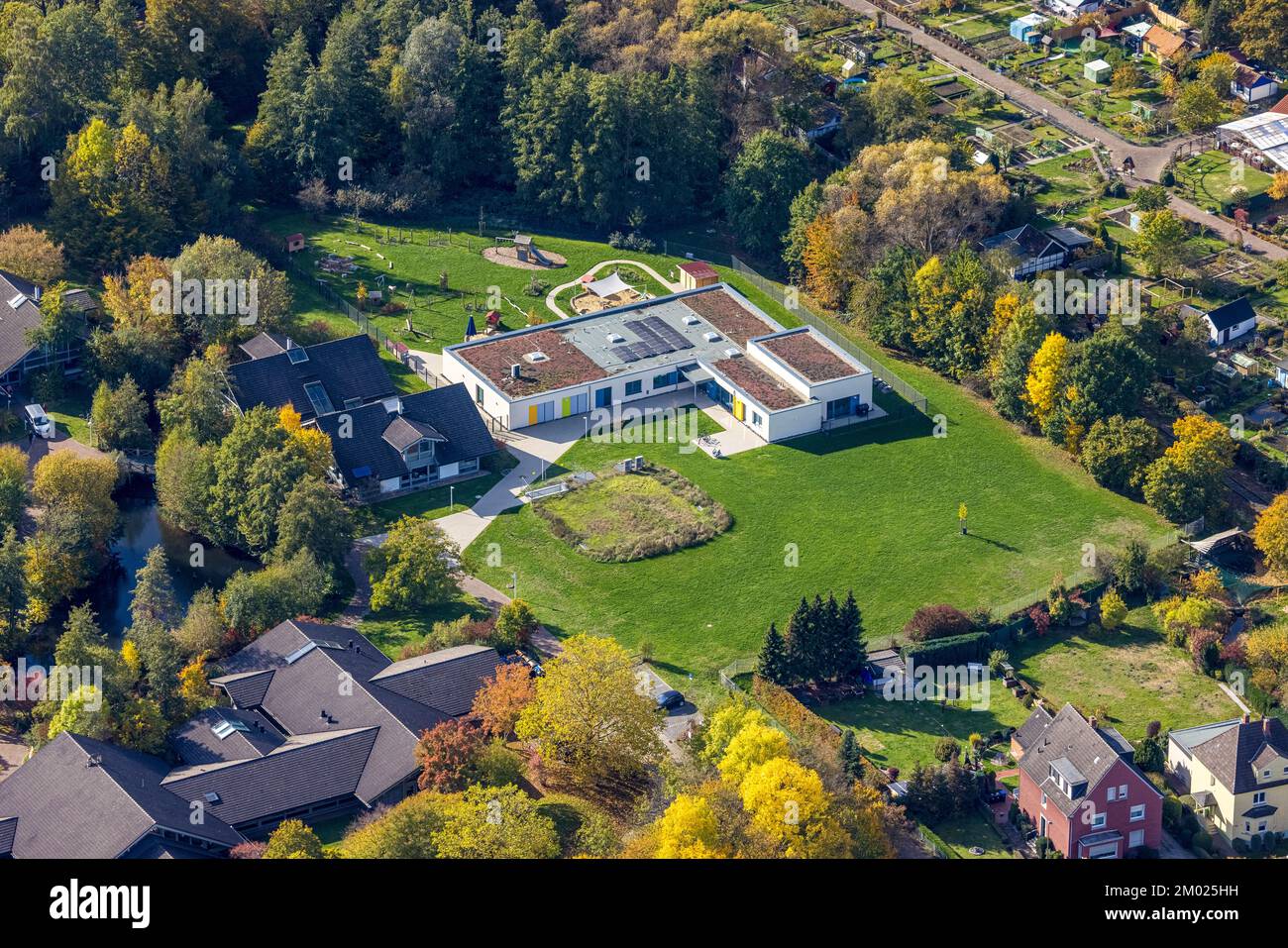 Aerial view, Ahsestrolche sports daycare center, Rhynern, Hamm, Ruhr ...