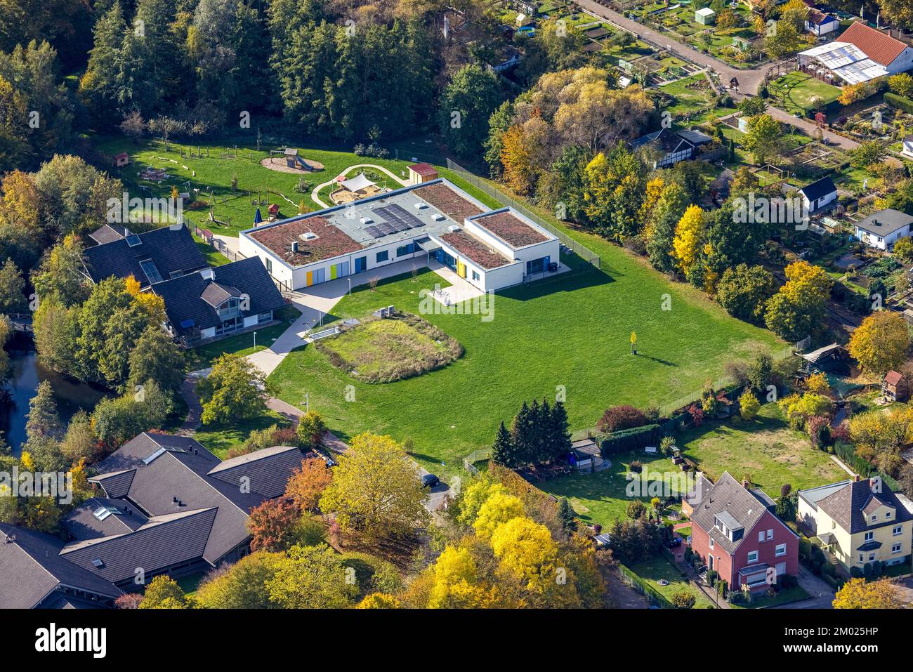 Aerial view, Ahsestrolche sports daycare center, Rhynern, Hamm, Ruhr ...