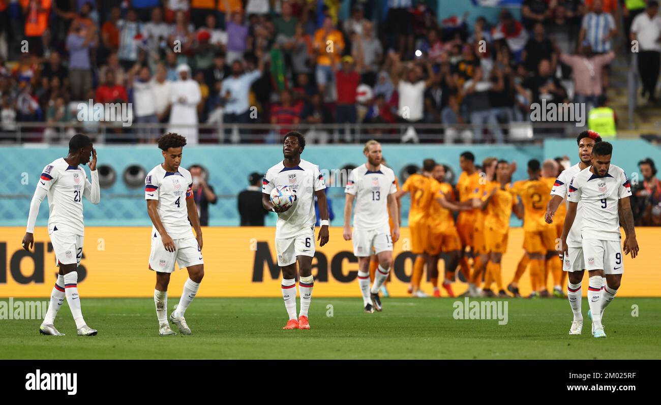 Doha, Qatar, 3rd December 2022. United States players walk back ...