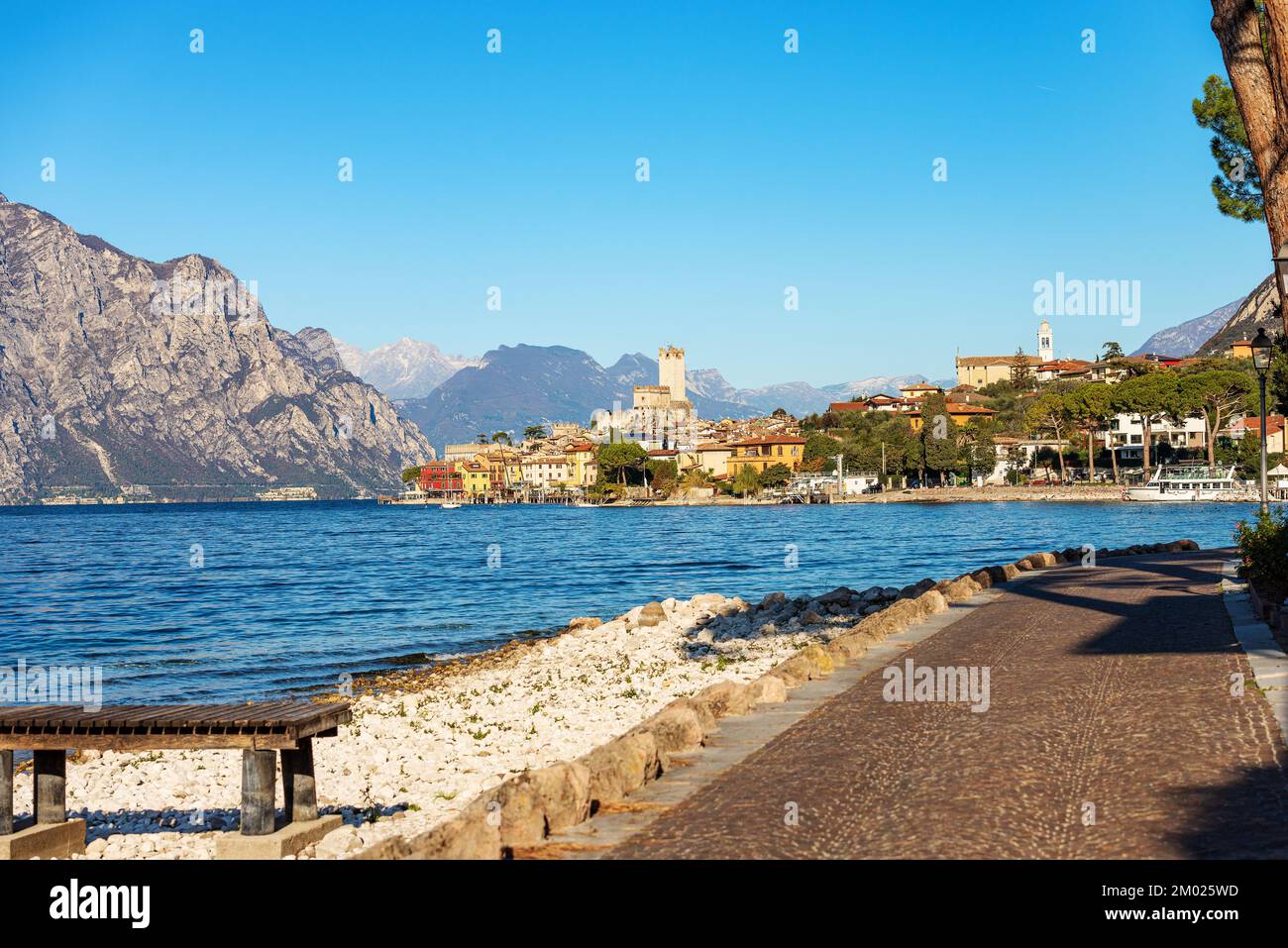 Lake Garda (Lago di Garda) and the small Malcesine village with the ...