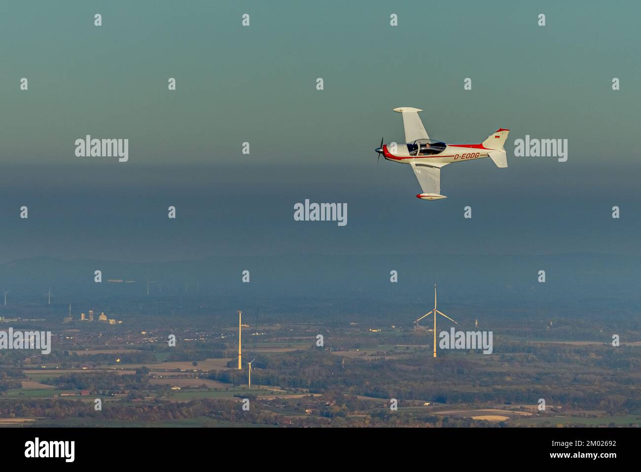 Aerial photo, airplane in the air, airplane D-EODG, Aircraft D-EODG ...
