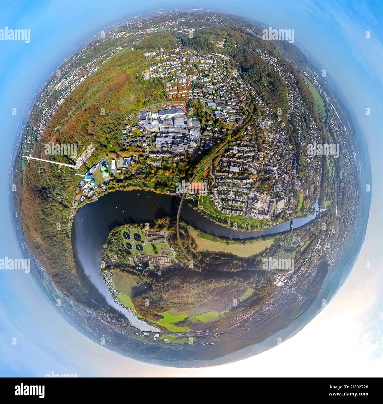 Aerial view, city view Herdecke, Harkortsee and river Ruhr ...