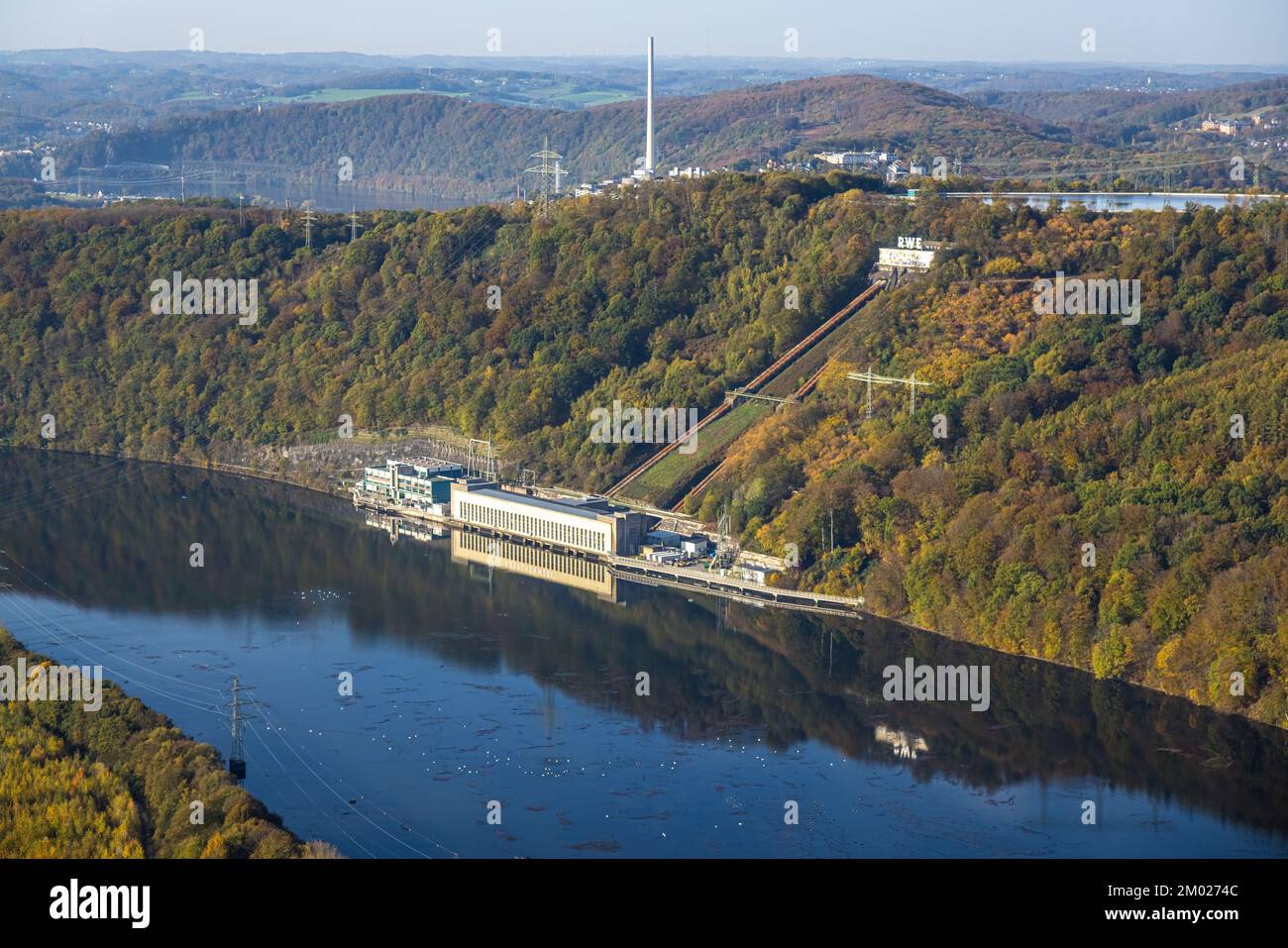 Aerial view, Koepchenwerk RWE pumped storage power plant, Hengsteysee ...