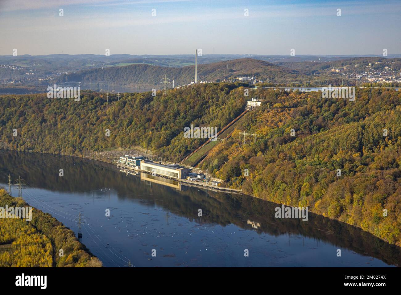 Aerial view, Koepchenwerk RWE pumped storage power plant, Hengsteysee ...