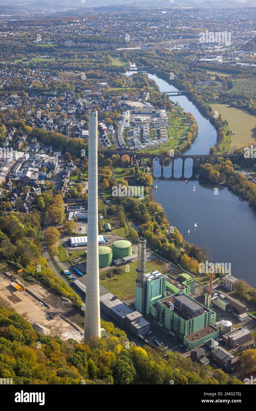 Luftbild, Cuno Kraftwerk mit Schornstein am Harkortsee, Ruhr-Viadukt ...