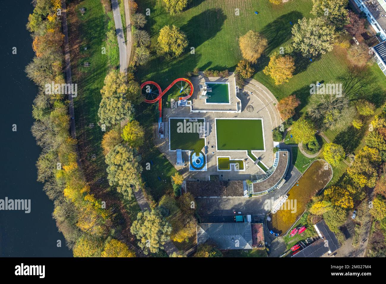 Aerial view, outdoor pool, Herdecke, Ruhr area, North Rhine-Westphalia ...