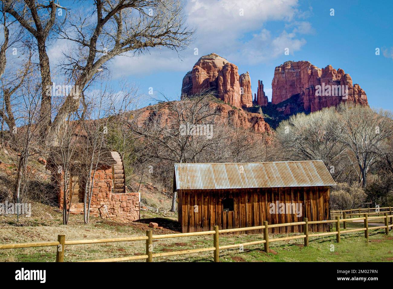 The historic water mill in the shadows of Cathedral Rock in Crescent ...