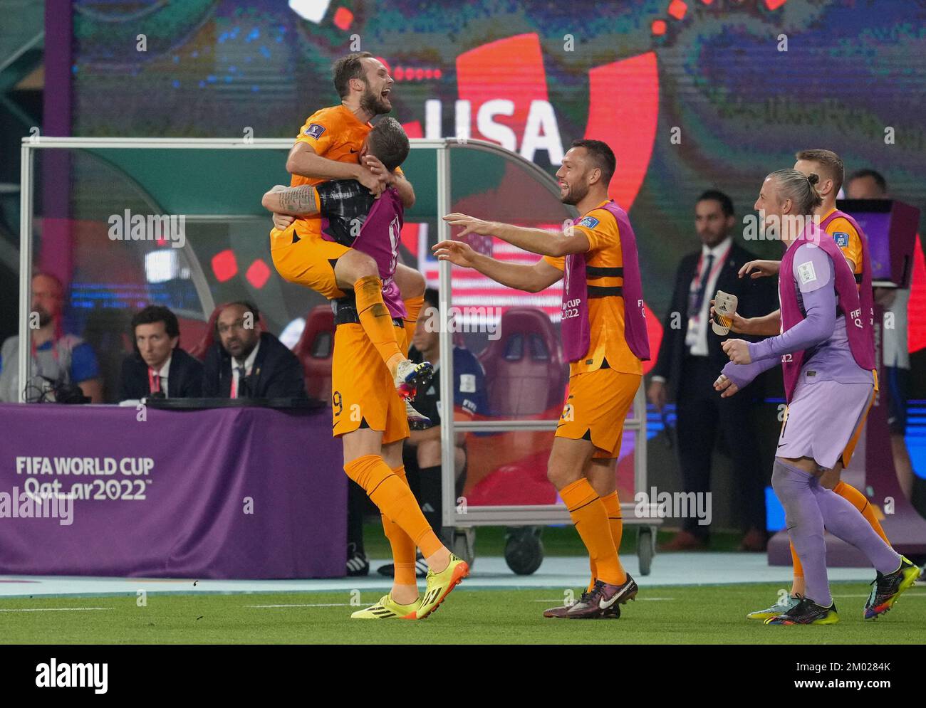 Netherlands' Daley Blind (left) celebrates with team-mates after ...