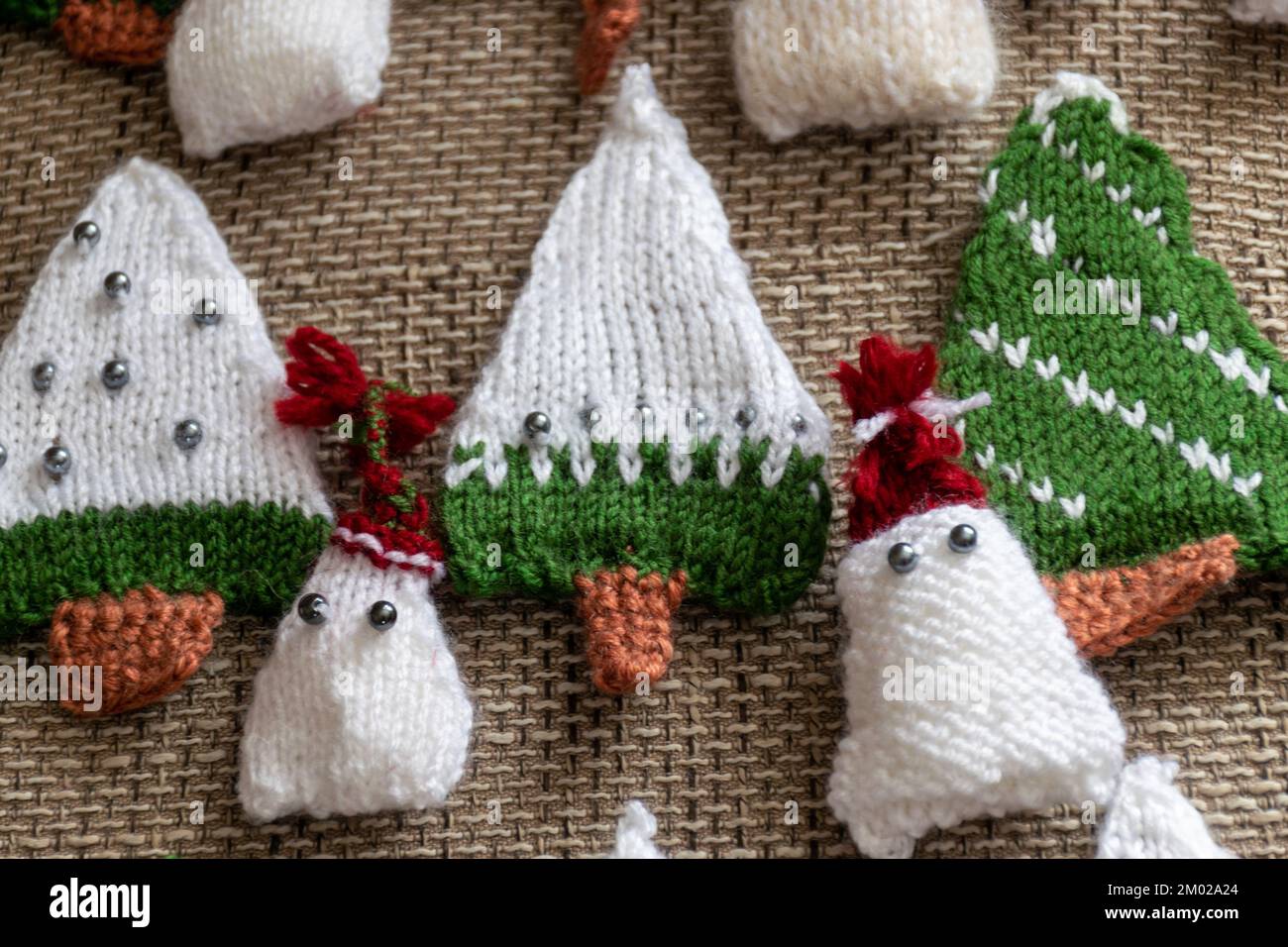 knitted trees and gnomes, knitted Christmas decorations, waiting for ...