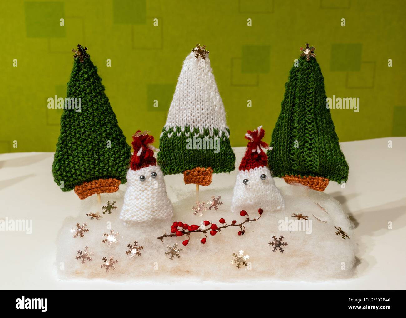 knitted trees and gnomes, knitted Christmas decorations, waiting for ...