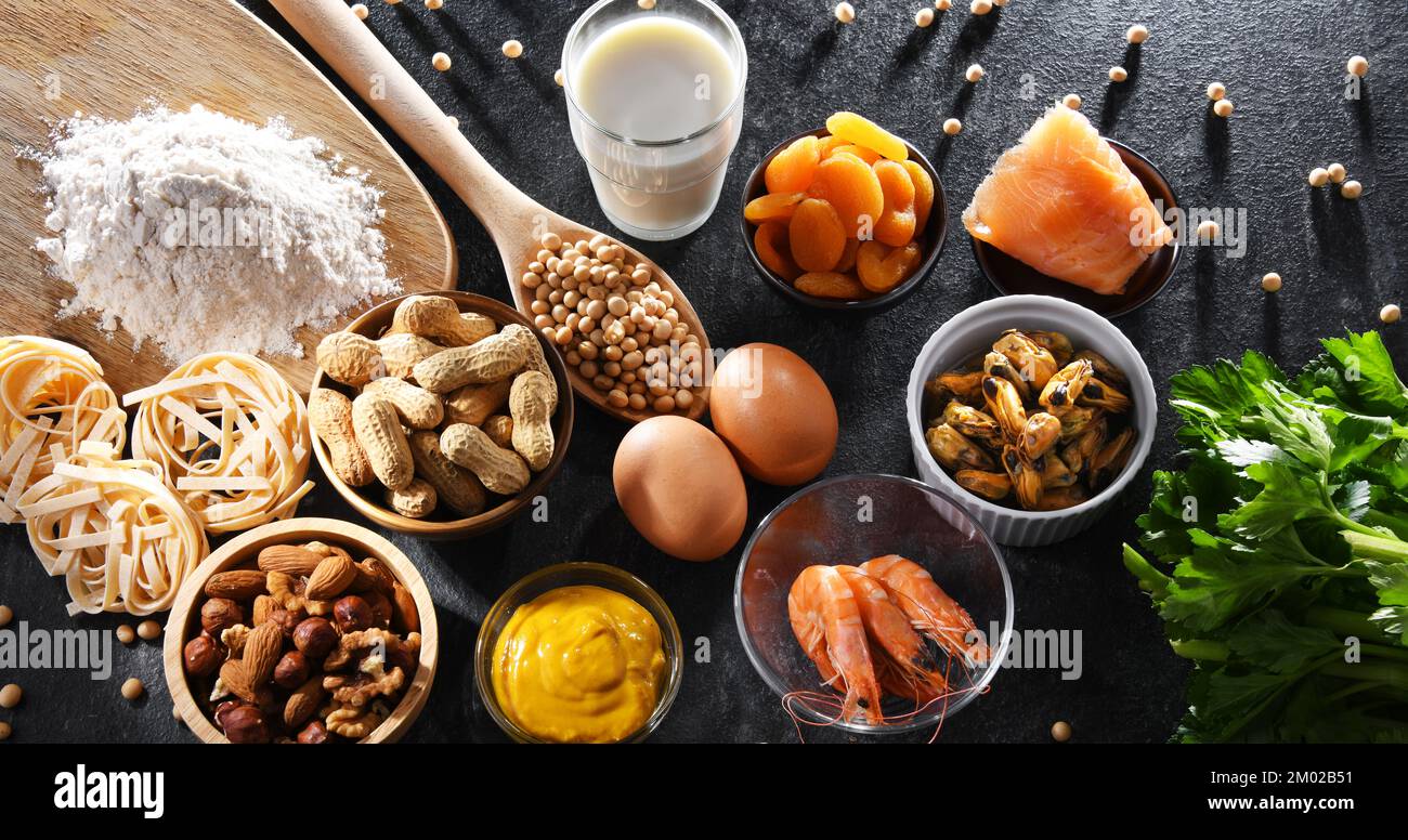 Composition with common food allergens including egg, milk, soya, nuts ...