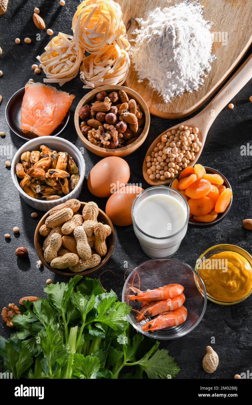 Composition with common food allergens including egg, milk, soya, nuts, fish, seafood, wheat ...