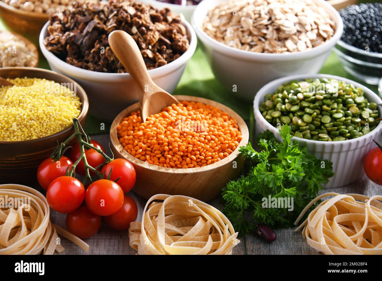 Composition with different kinds of dry food products Stock Photo - Alamy