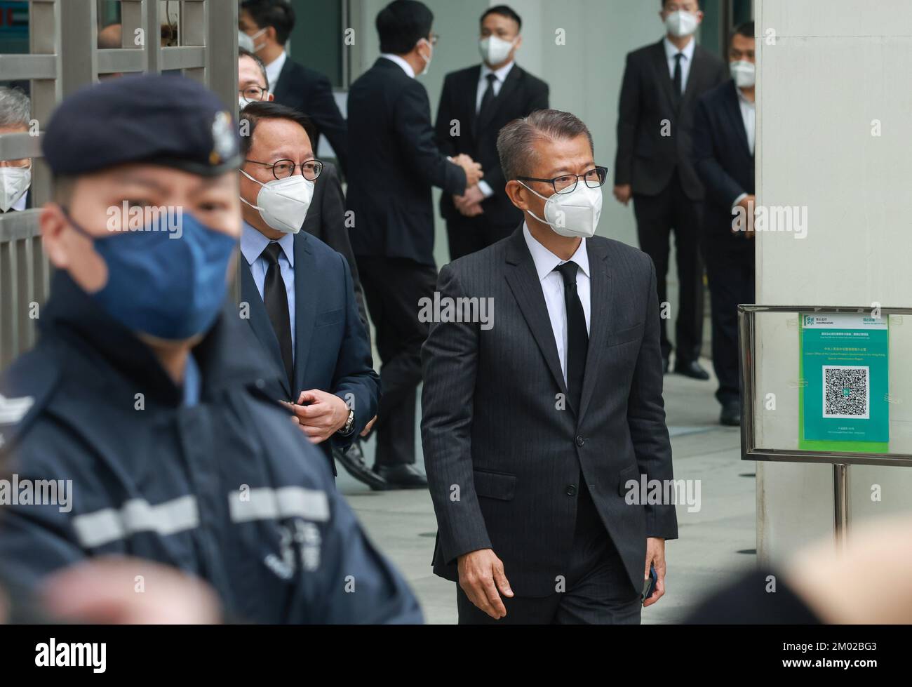 Paul Chan Mo-po, Financial Secretary, leaves the Liaison Office of the ...
