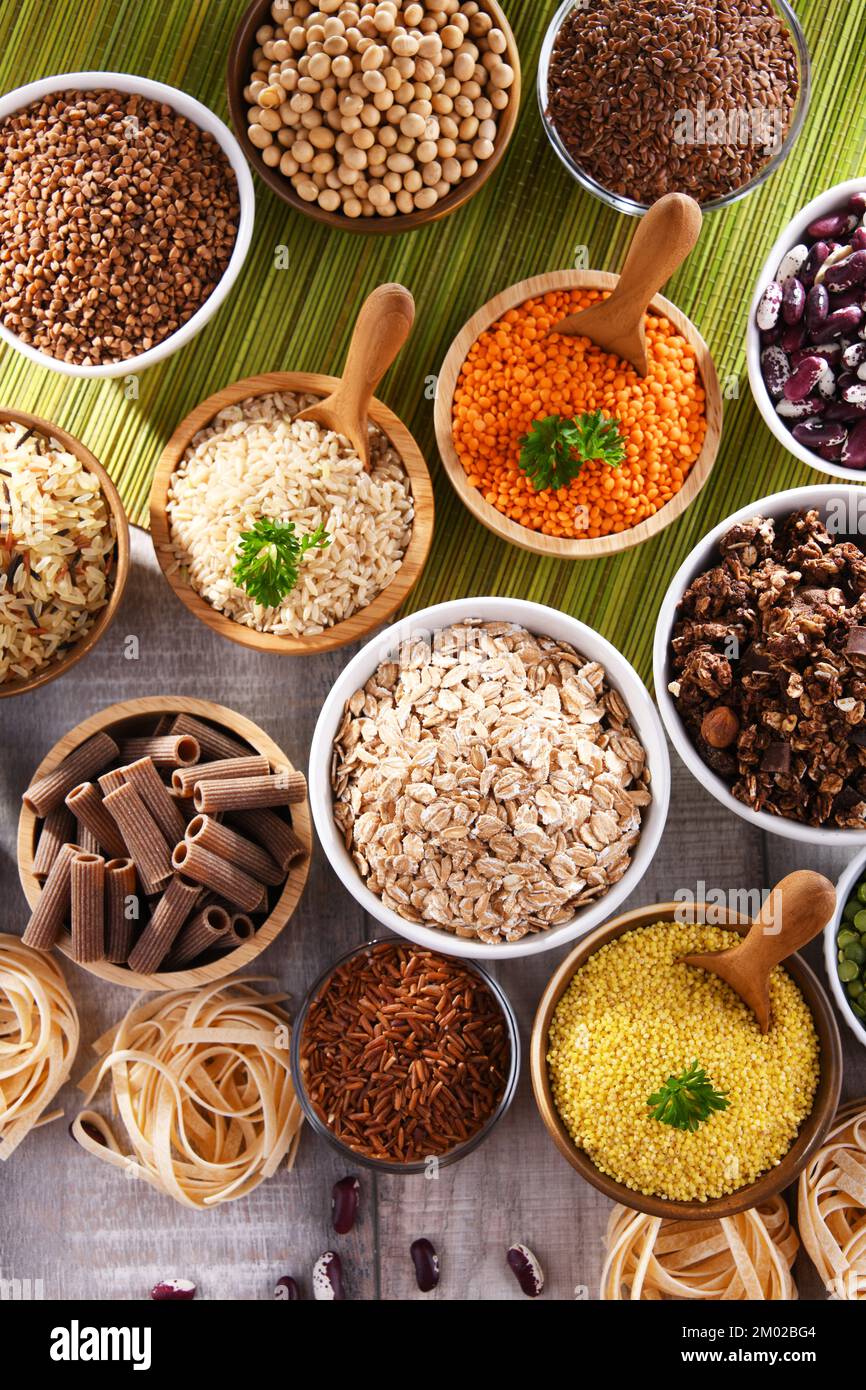 Composition with different kinds of dry food products Stock Photo - Alamy