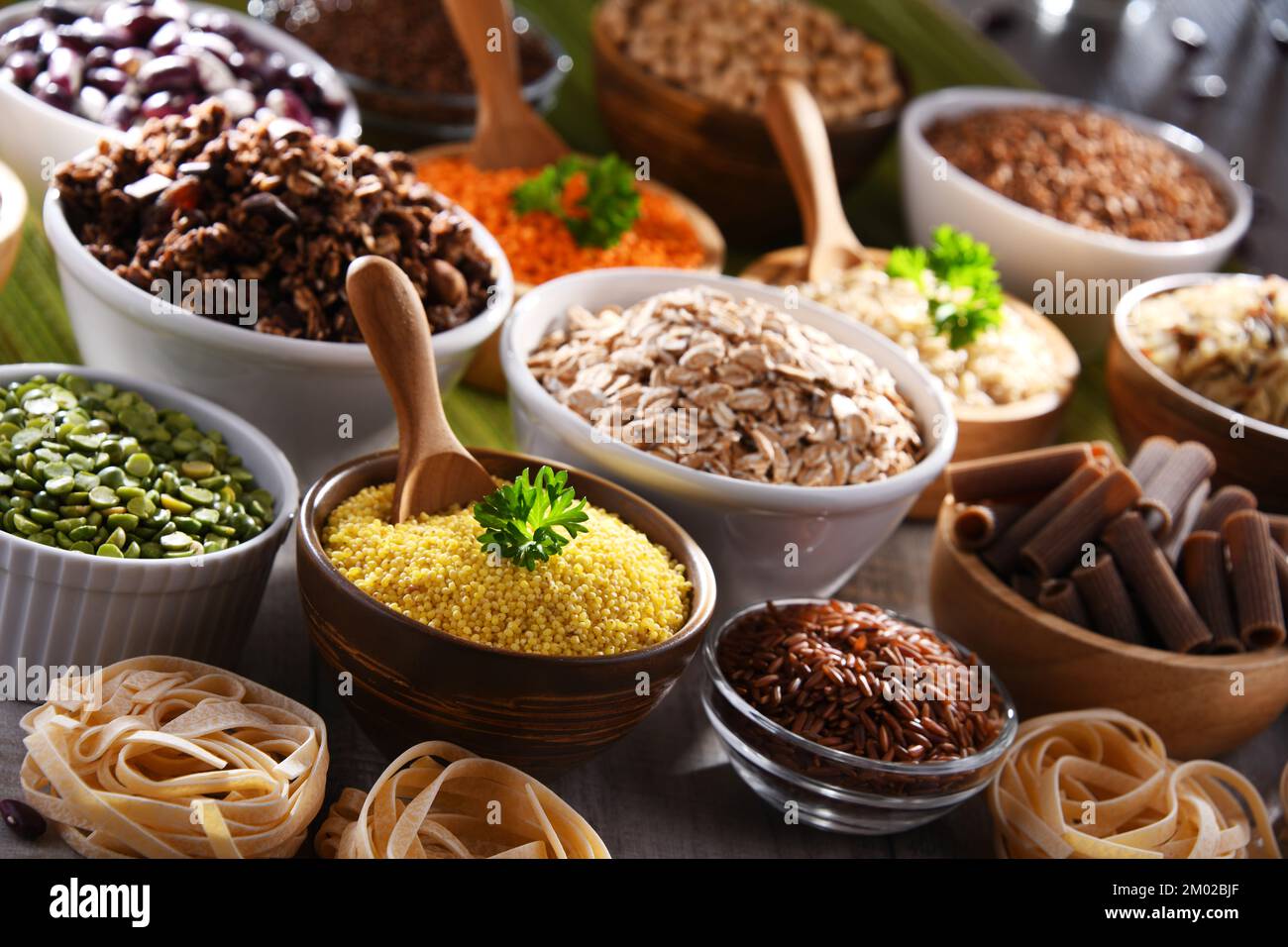 Composition with different kinds of dry food products Stock Photo - Alamy