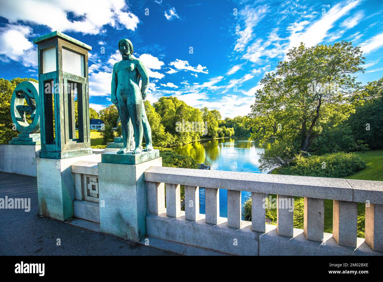The Vigeland Park in Oslo scenic lake and architecture view, capital of ...