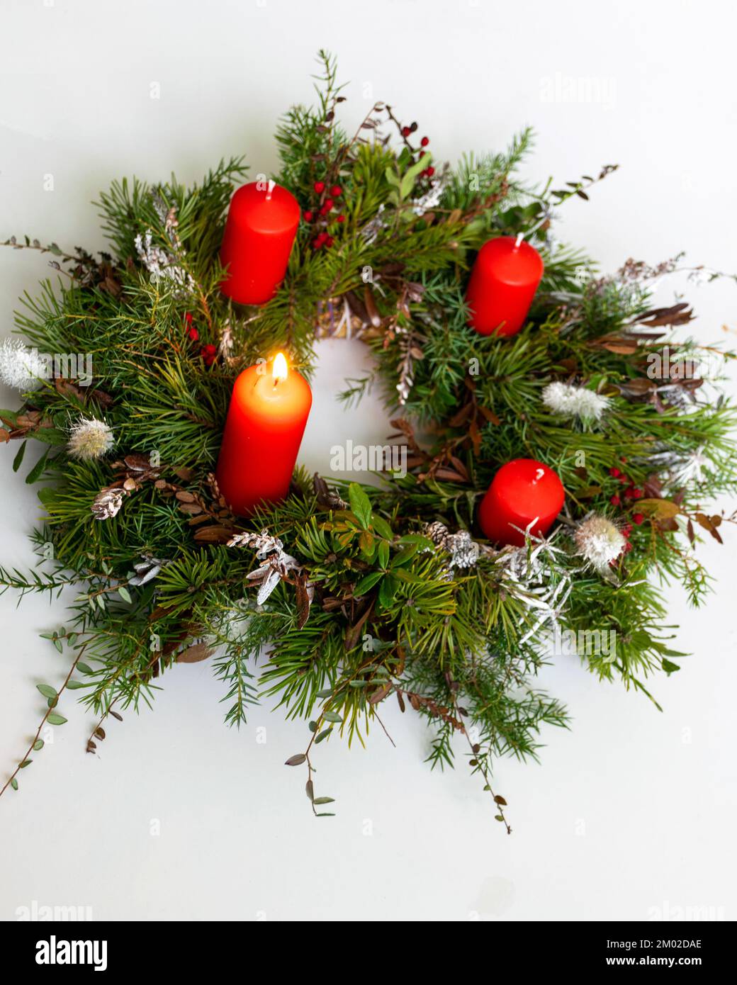 beautiful advent wreath made of natural forest and bog plants, waiting ...