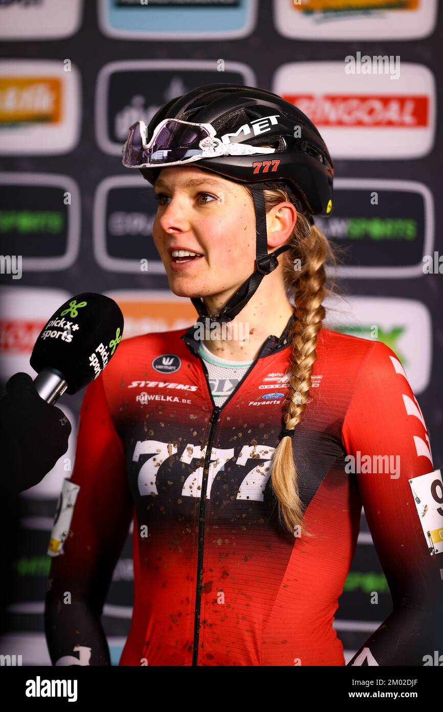 Dutch Aniek Van Alphen pictured after the women's race of the Superprestige Boom, Fourth stage ...