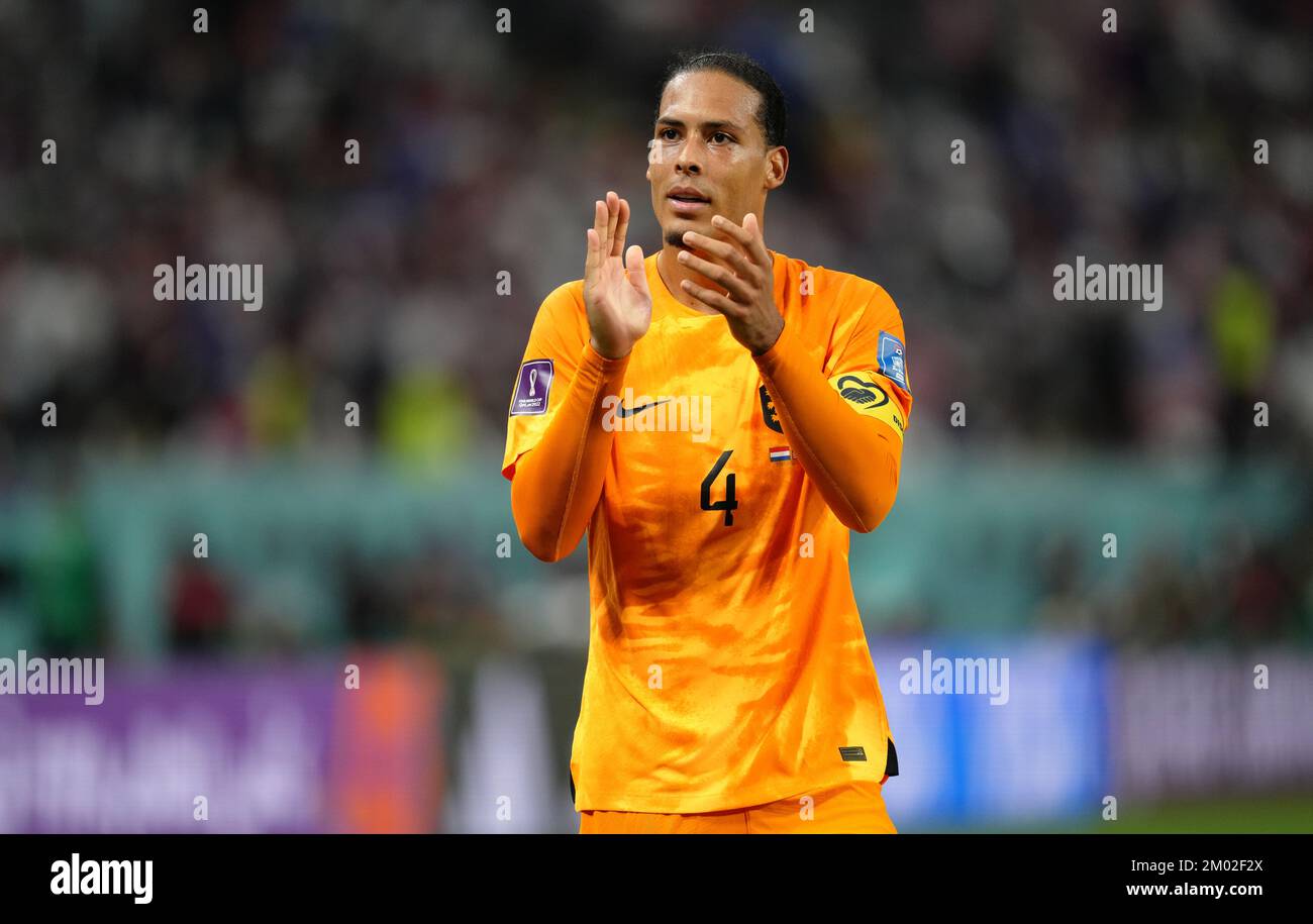Netherlands' Virgil van Dijk applauds the fans after the FIFA World Cup ...