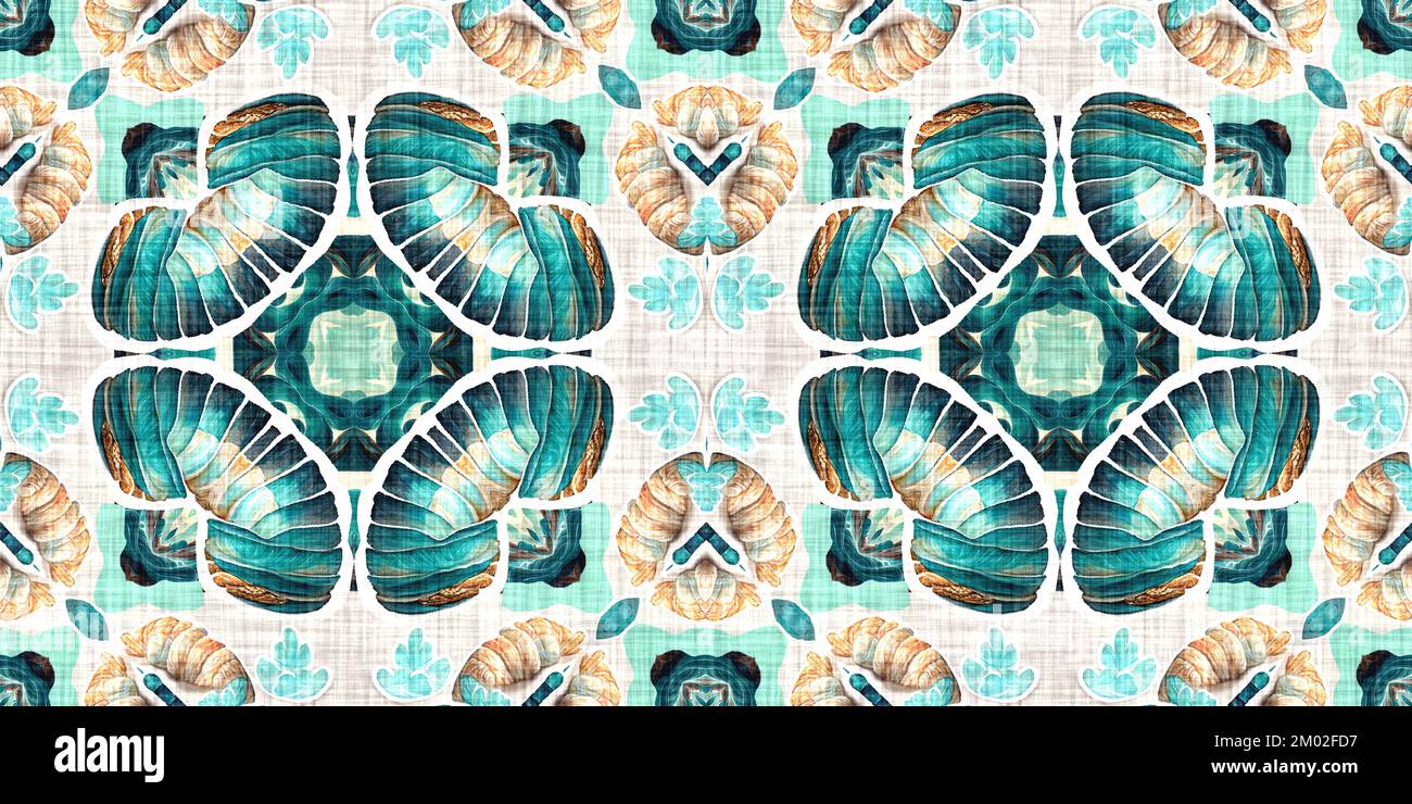 Teal beach house border in coastal style patchwork pattern. Modern ...