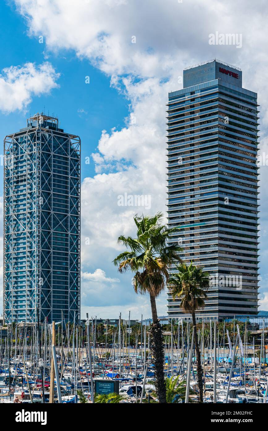 Torre Mapfre Skyscraper, Olympic Port in Barcelona, Spain, Europe Stock ...