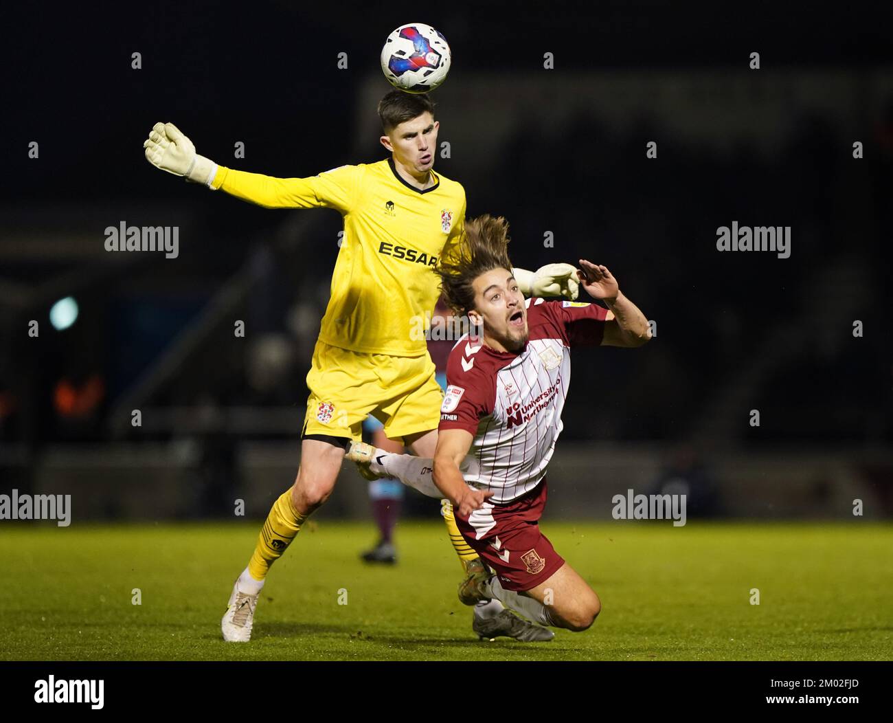Tranmere Rovers goalkeeper Ross Doohan brings down Northampton Town's ...