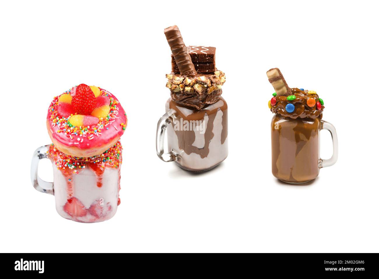 Chocolate milkshake with whipped cream, cookies, waffles, served in ...