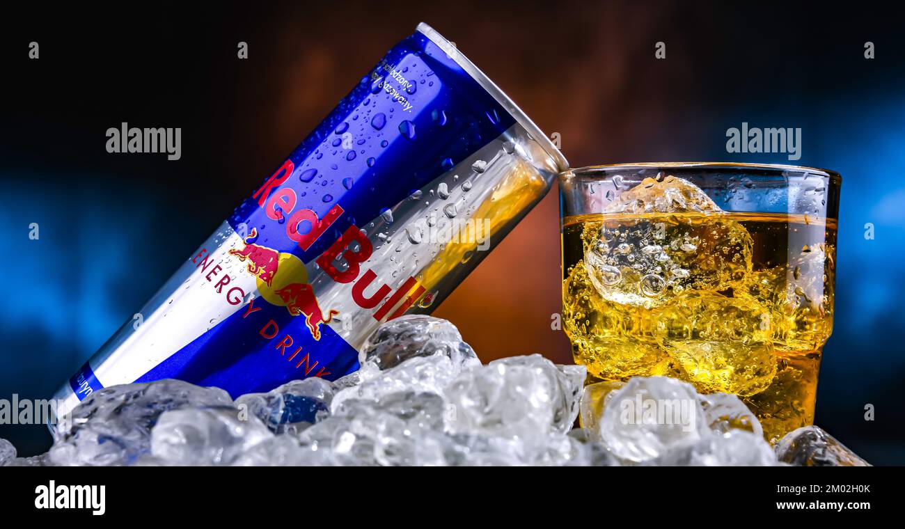 POZNAN, POL - NOV 25, 2022: Can of Red Bull, an energy drink sold by ...