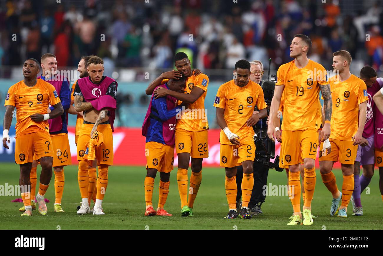 Doha, Qatar. 3rd Dec, 2022. The Netherlands celebrate the win during ...