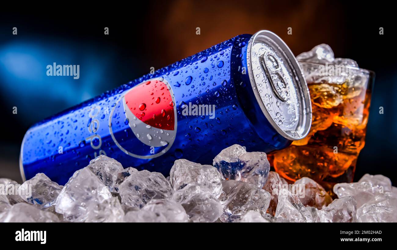 POZNAN, POL - NOV 24, 2022: Can of Pepsi, a carbonated soft drink ...