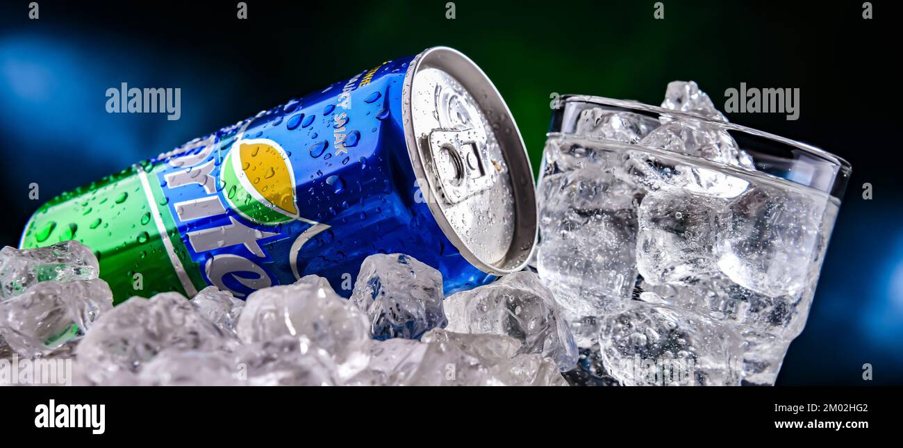 POZNAN, POL - NOV 24, 2022: Can of Sprite, a brand of soft drink ...