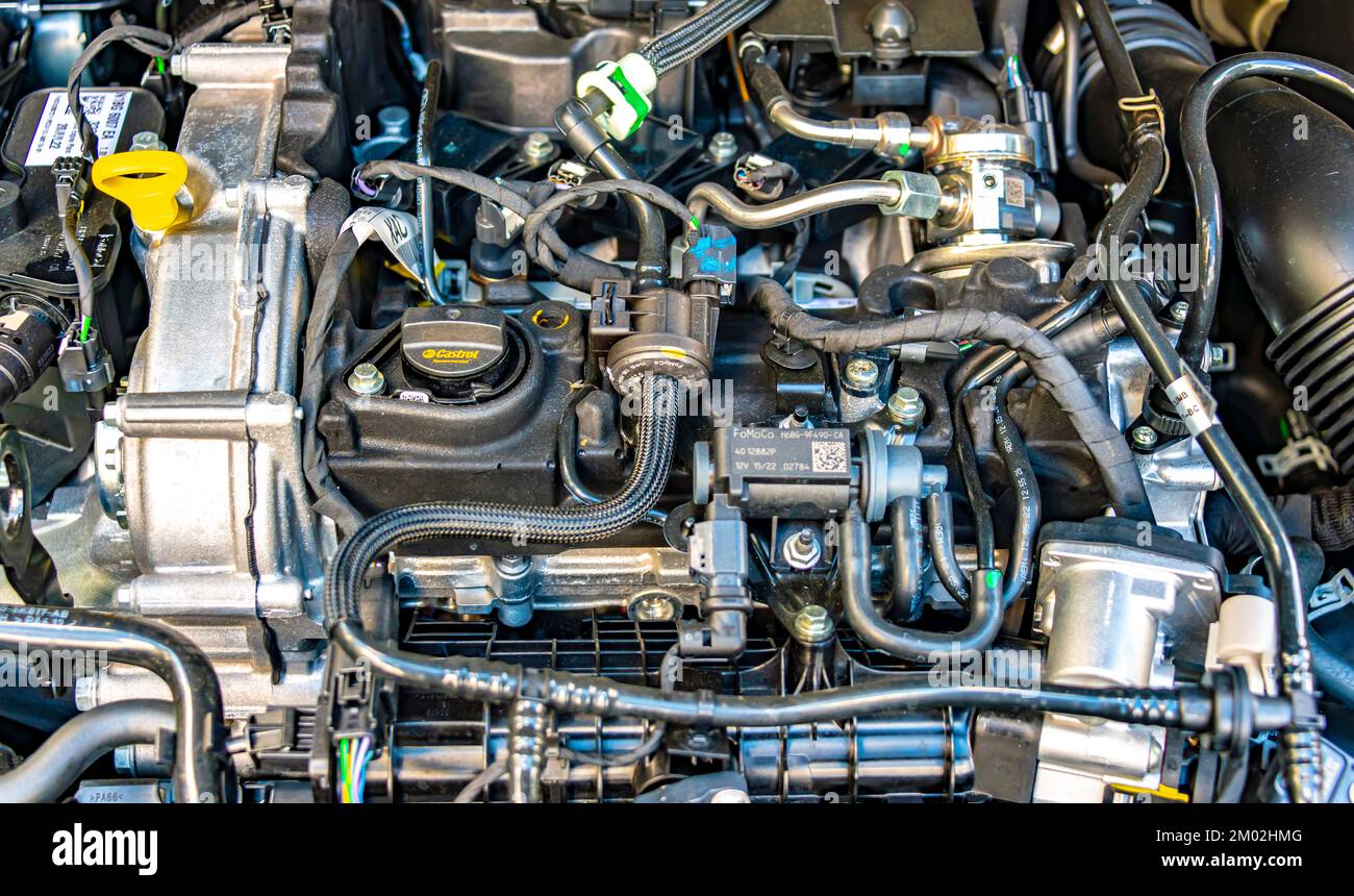 POZNAN, POLAND - SEP 2, 2022: Ford Puma 1.0 EcoBoost hybrid engine ...