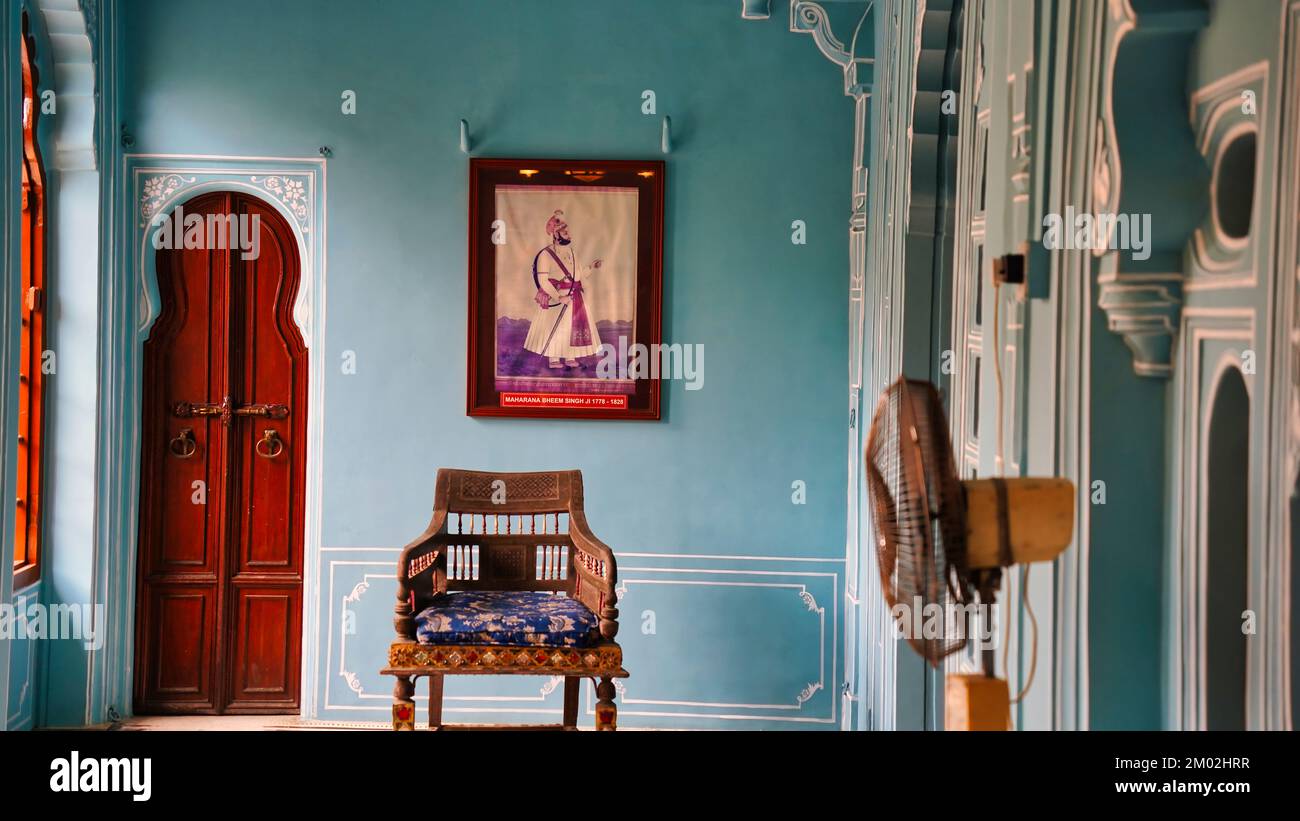 Beautiful light blue colored rooms inside Udaipur's city palace ...