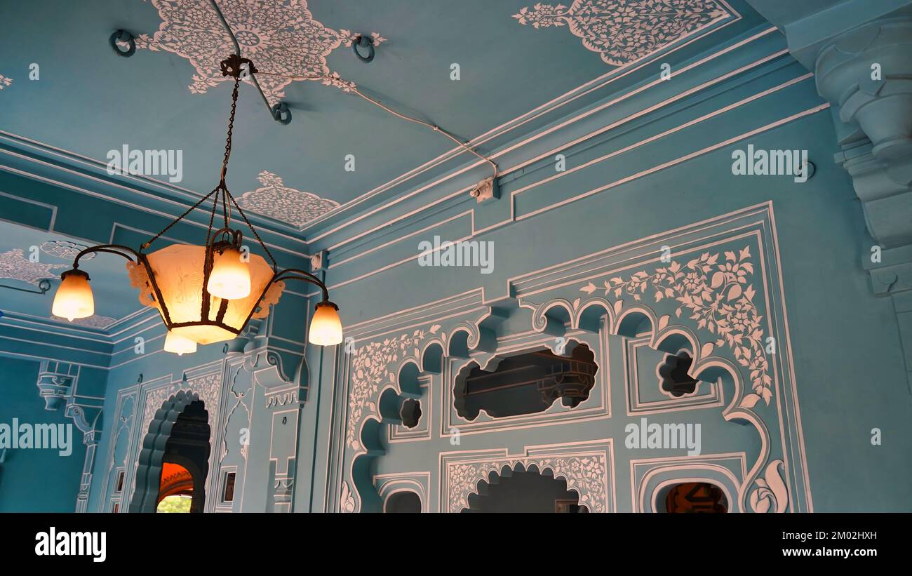Beautiful light blue colored rooms inside Udaipur's city palace ...