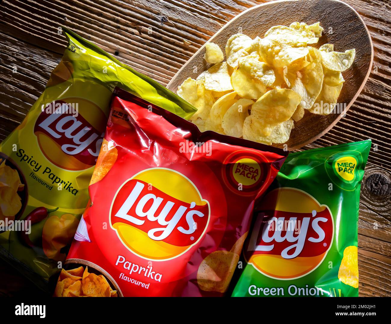 POZNAN, POL - AUG 17, 2022: Packets of Lay's potato chips, popular ...