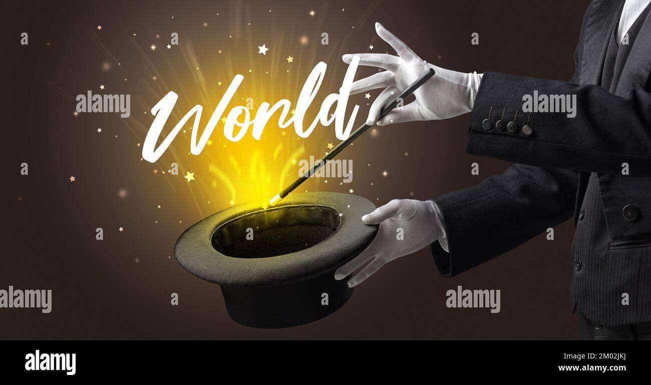 Old Magician is showing magic trick Stock Photo - Alamy