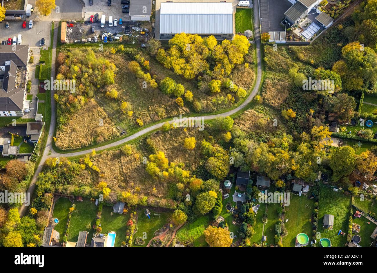 Aerial view, green area between Rosenstraße and Felix-Wankel-Straße ...