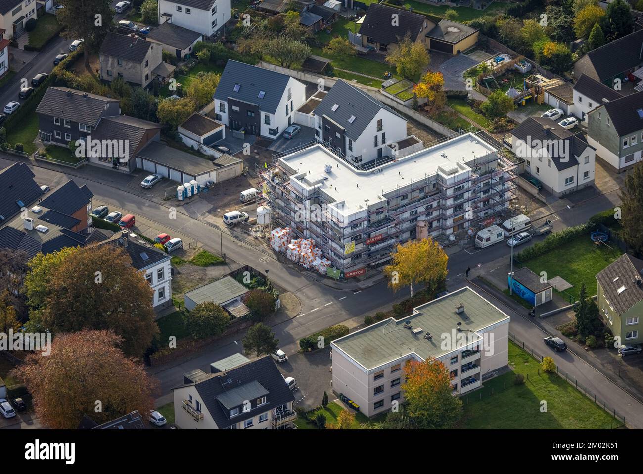 Aerial view, construction site and new building apartment house and ...