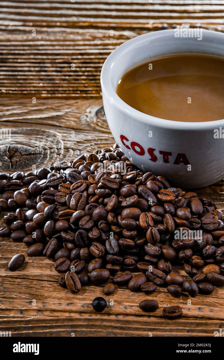 POZNAN, POL - APR 14, 2022: Cup of Costa coffee, a brand of British ...