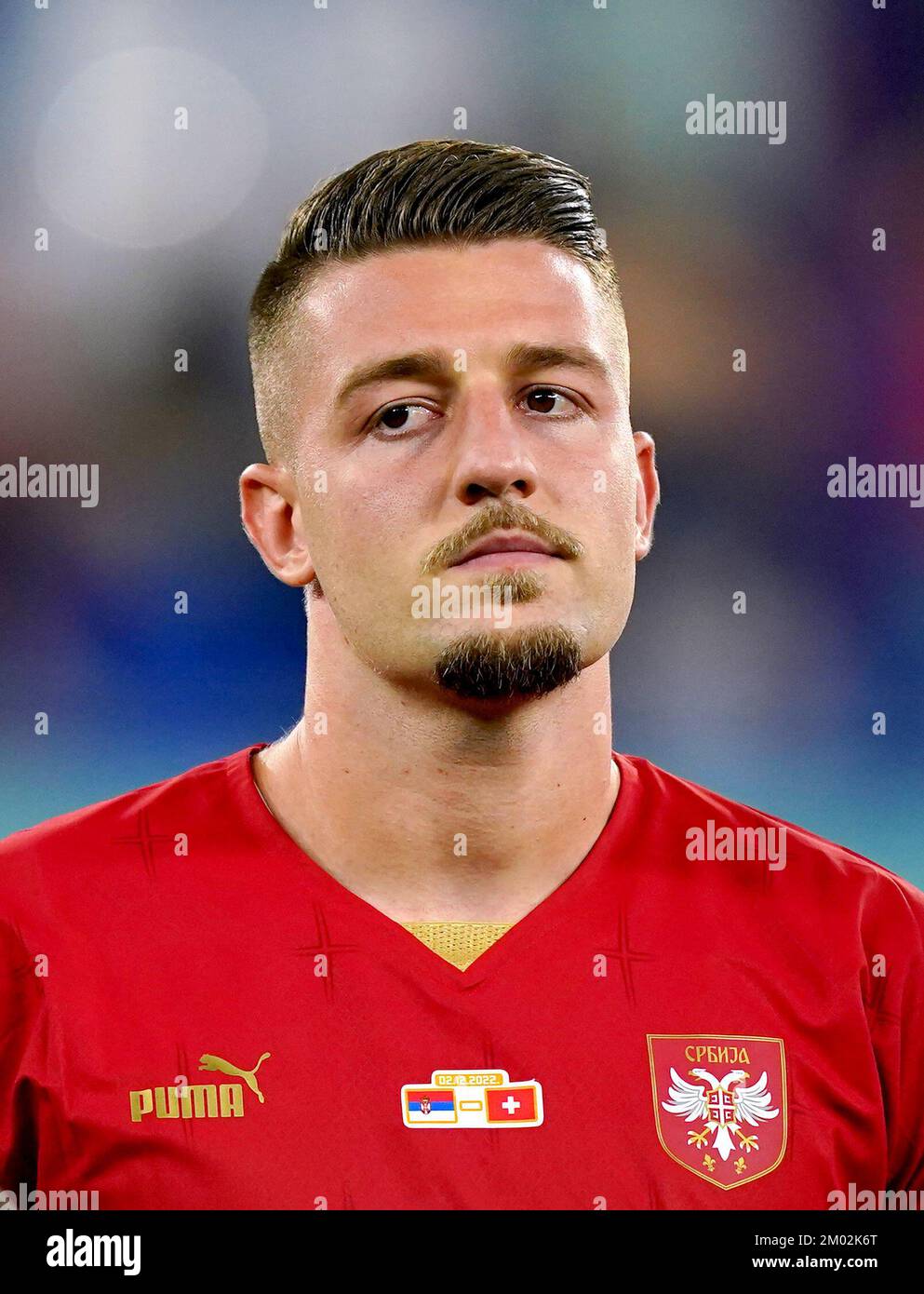 Serbia's Sergej Milinkovic-Savic lines up on the pitch ahead of the ...